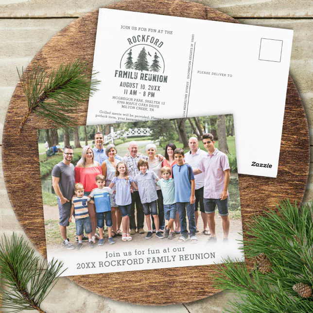 Rustic Family Reunion Forest Trees Photo Postcard | Zazzle