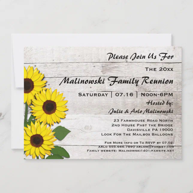 Rustic Family Reunion Sunflowers Invitations | Zazzle