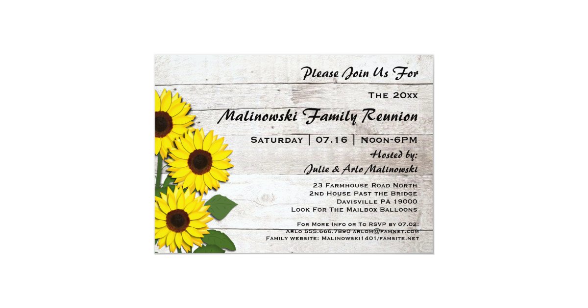 Rustic Family Reunion Sunflowers Invitations | Zazzle.com