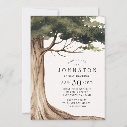 Rustic Family Reunion Watercolor Tree Invitation | Zazzle