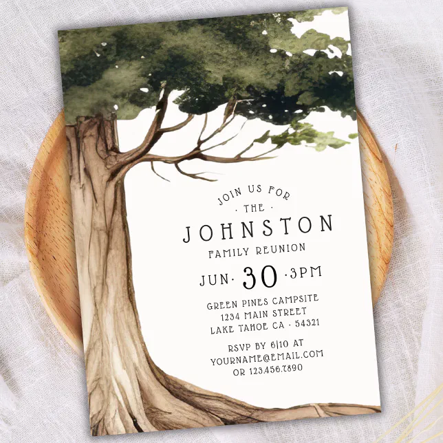 Rustic Family Reunion Watercolor Tree Invitation | Zazzle