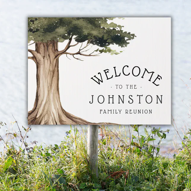 Rustic Family Reunion Watercolor Tree Welcome Sign | Zazzle