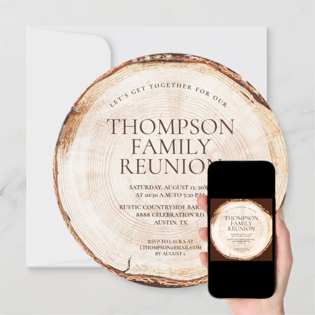 Rustic Family reunion Wood Cut Grain Custom Invitation | Zazzle
