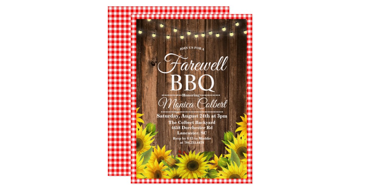 Rustic Farewell BBQ Sunflower Invitation | Zazzle.com