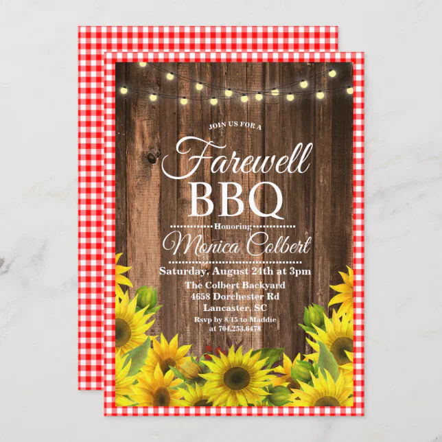 Rustic Farewell BBQ Sunflower Invitation | Zazzle