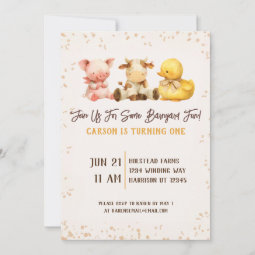 Rustic Farm Animal Barnyard First Birthday Invitation | Zazzle