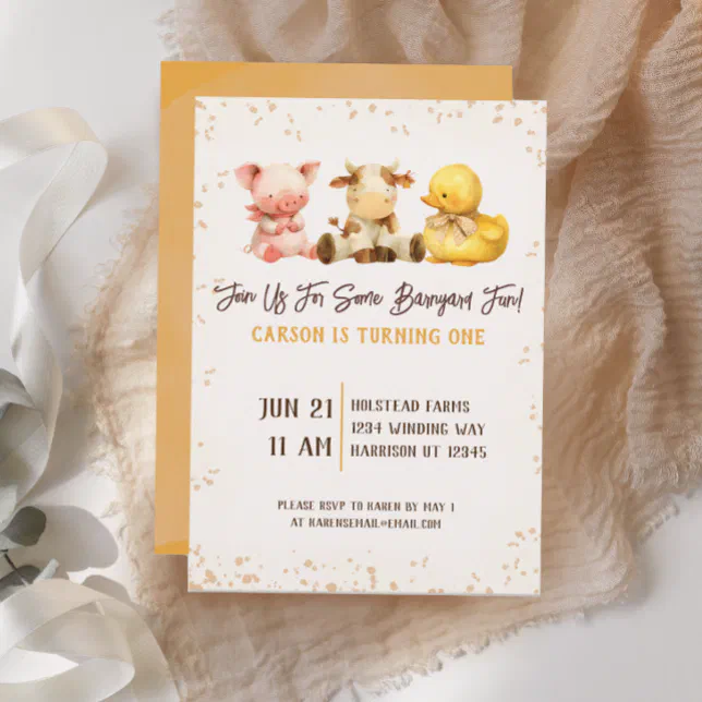 Rustic Farm Animal Barnyard First Birthday Invitation | Zazzle