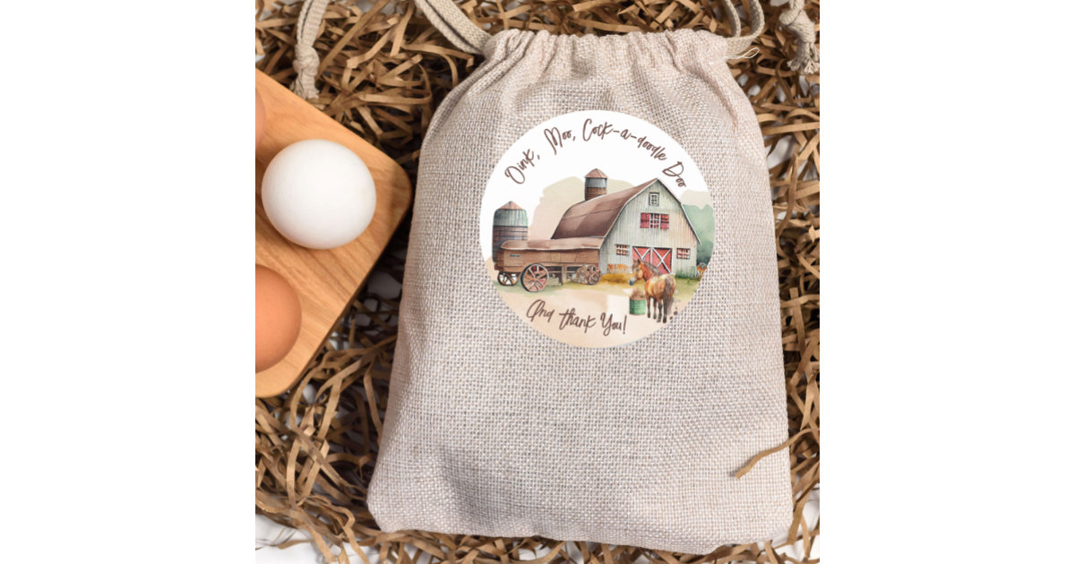 Rustic Farm Animal Oink Moo Birthday Thank You Classic Round Sticker ...