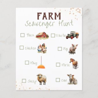 Rustic Farm Animal Scavenger Hunt Game | Zazzle