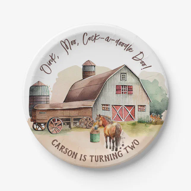 Rustic Farm Animal Tractor Boys Birthday Paper Plates | Zazzle