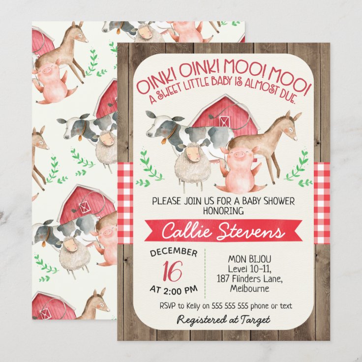 Rustic Farm Animals Baby Shower Invitation | Zazzle