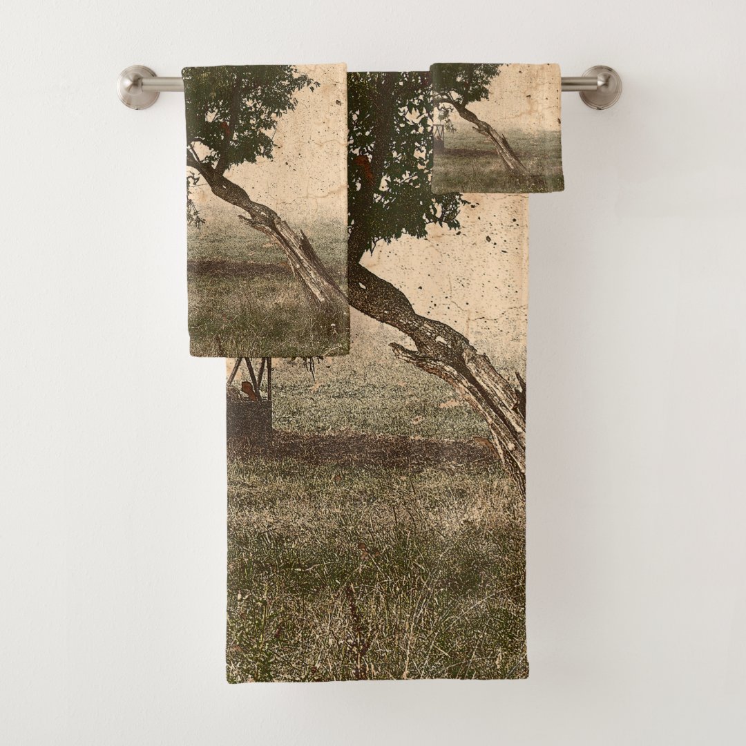 Rustic Farm Country Beige Vintage Antique Tree Bath Towel Set | Zazzle
