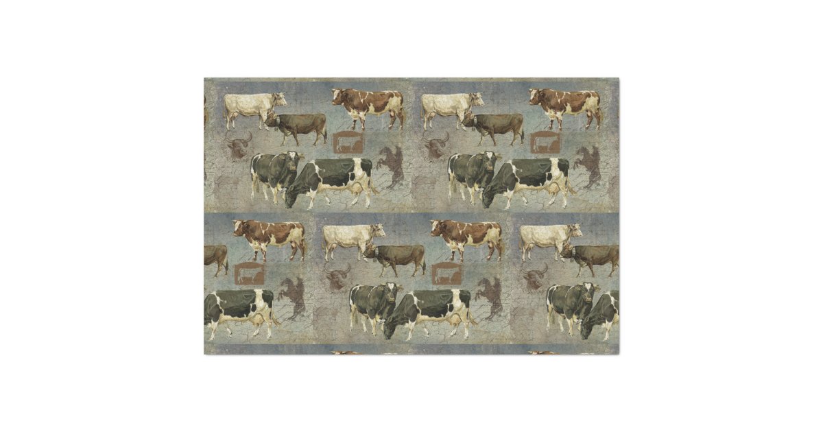 Rustic Farm Cow Cattle Farmhouse Pattern Decoupage Tissue Paper | Zazzle