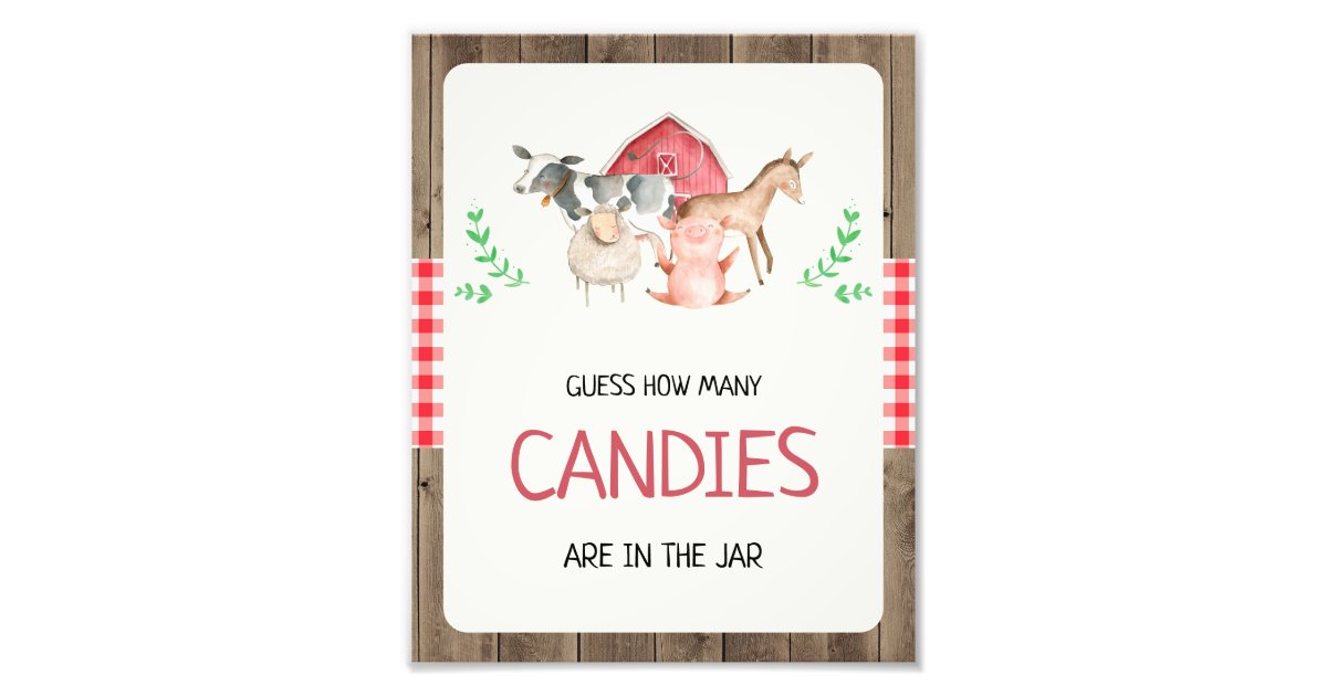 Rustic Farm Guess How Many Candy Baby Shower Sign | Zazzle