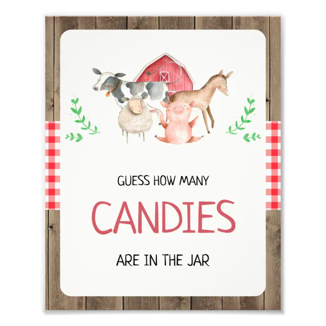 Rustic Farm Guess How Many Candy Baby Shower Sign | Zazzle