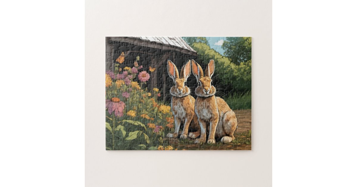 Rustic Farm Hares Jigsaw Puzzle | Zazzle