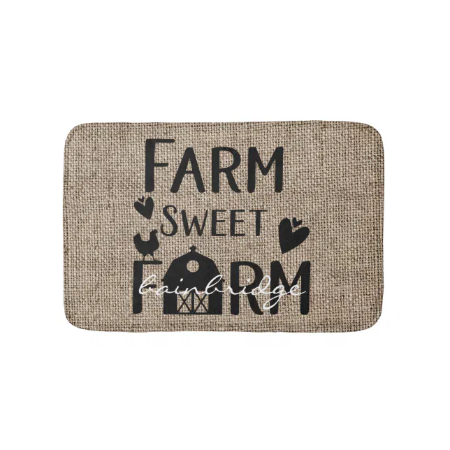 Rustic Farm Sweet Farm Farmhouse Personalized Bath Mat | Zazzle