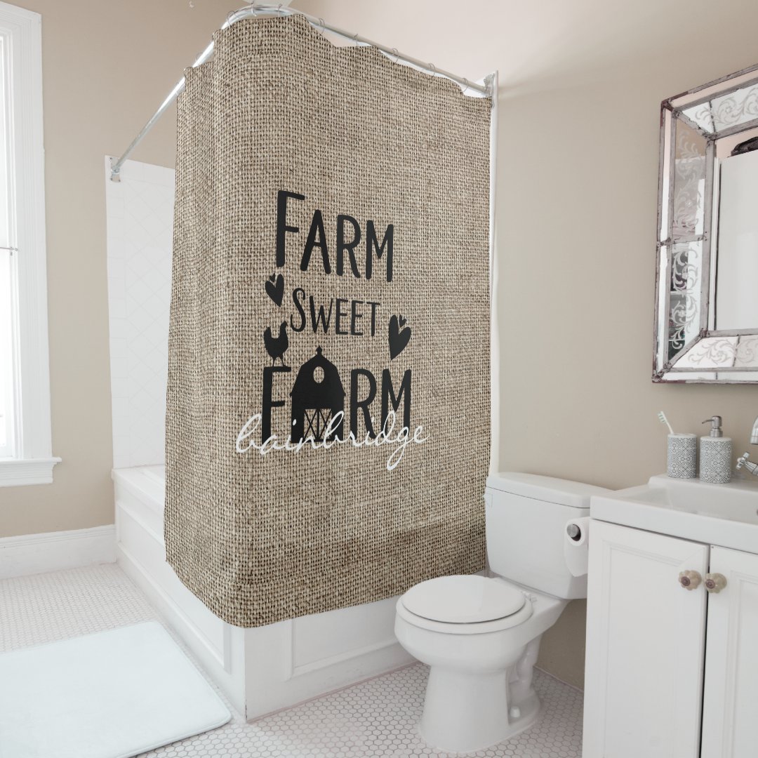 Rustic Farm Sweet Farm Farmhouse Personalized Shower Curtain | Zazzle