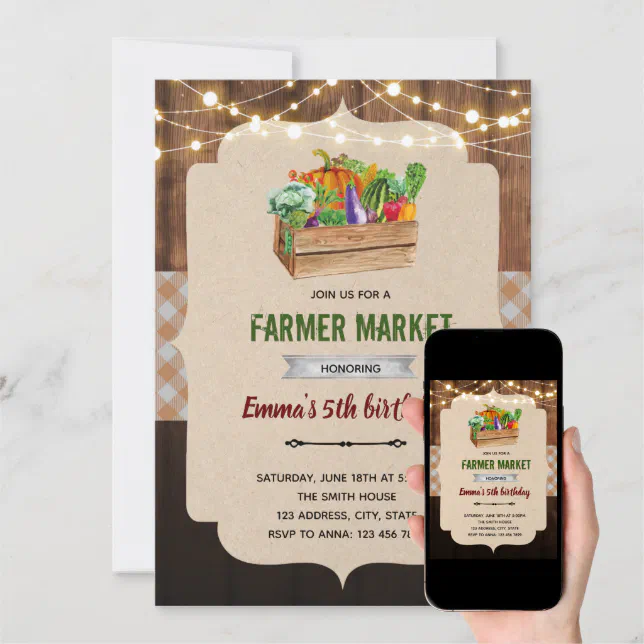Rustic farmer market theme invitation | Zazzle