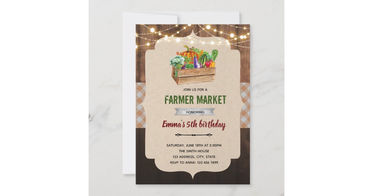 Rustic farmer market theme invitation | Zazzle