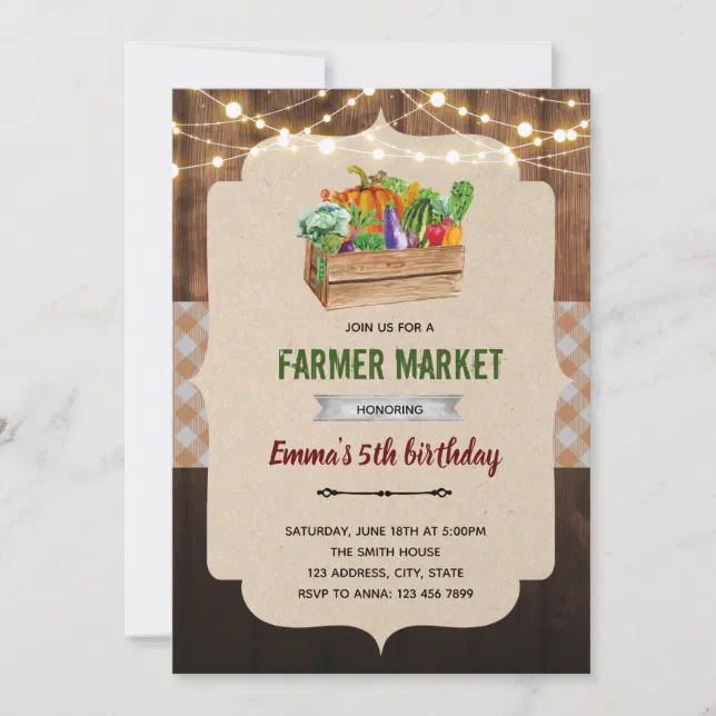 Rustic farmer market theme invitation | Zazzle