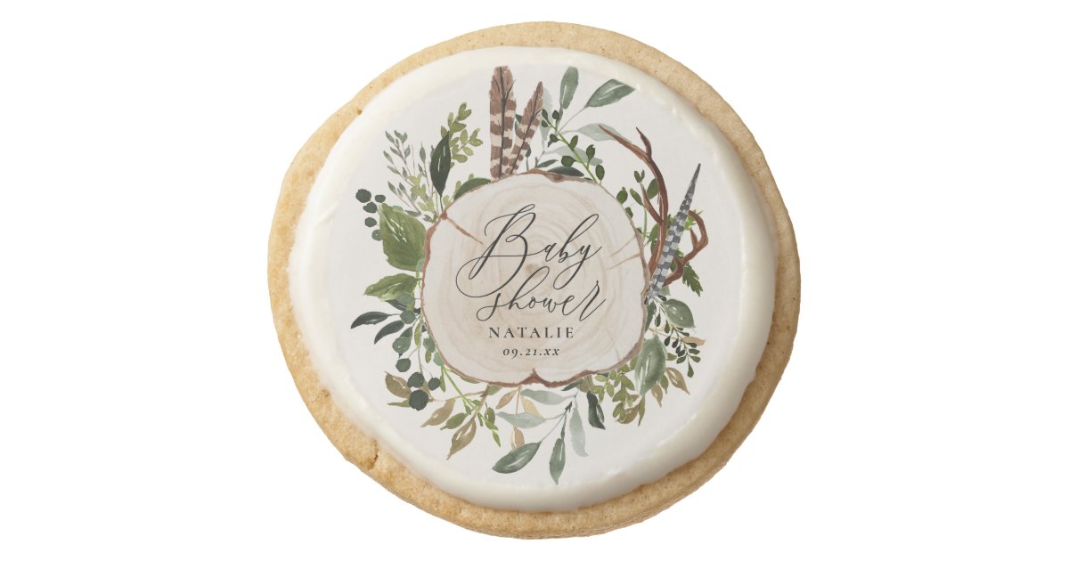 Rustic farmhouse barn botanical baby shower round shortbread cookie ...