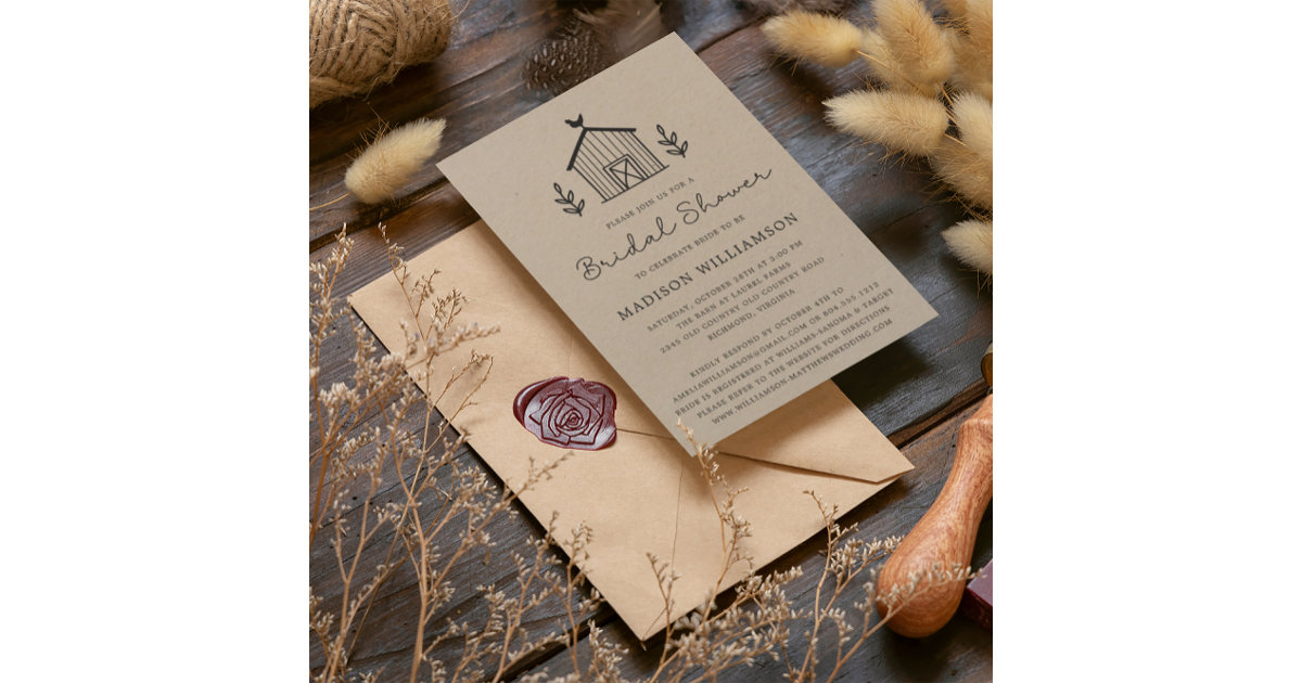 Rustic Farmhouse Barn Script QR code Bridal Shower Invitation | Zazzle
