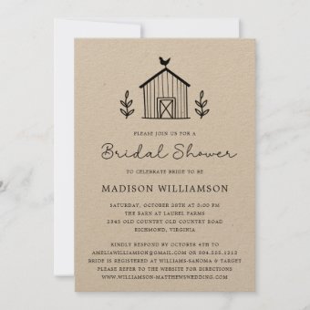 Rustic Farmhouse Barn Script QR code Bridal Shower Invitation | Zazzle
