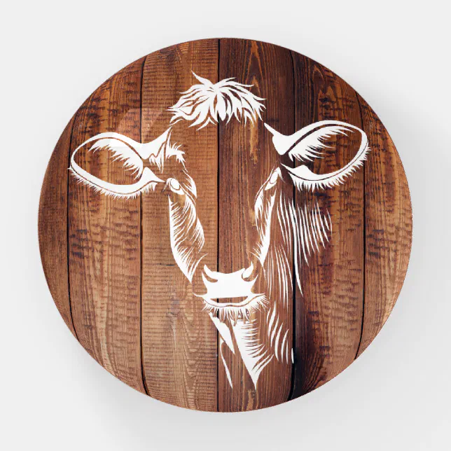 Rustic Farmhouse Barn Wood & White Cow Paperweight | Zazzle