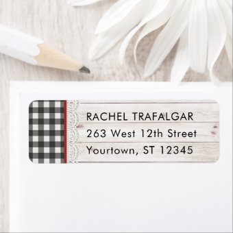 Rustic Farmhouse | Black and White Buffalo Check Label | Zazzle