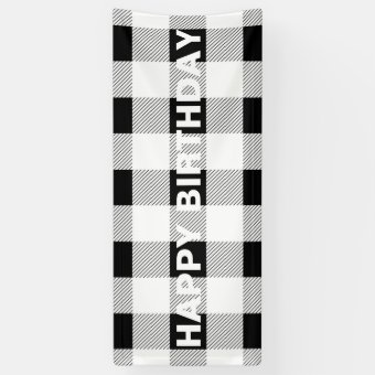 rustic farmhouse black white buffalo plaid party banner | Zazzle