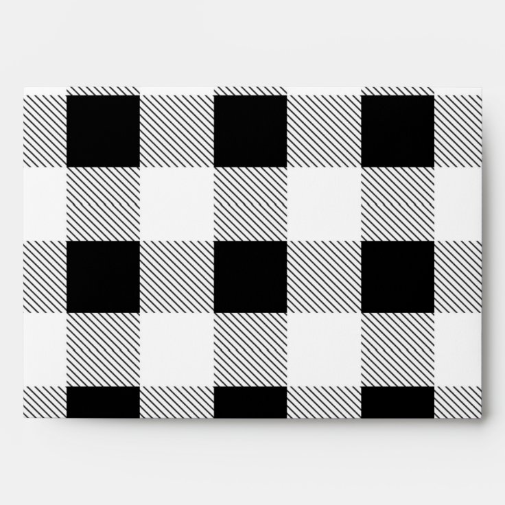 rustic farmhouse black white buffalo plaid party envelope | Zazzle