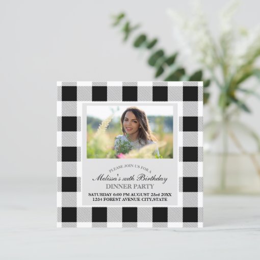 rustic farmhouse black white buffalo plaid party invitation | Zazzle