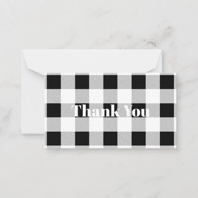 rustic farmhouse black white buffalo plaid party note card | Zazzle