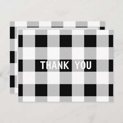 rustic farmhouse black white buffalo plaid party postcard | Zazzle