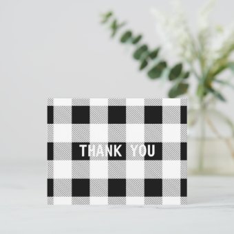 rustic farmhouse black white buffalo plaid party postcard | Zazzle