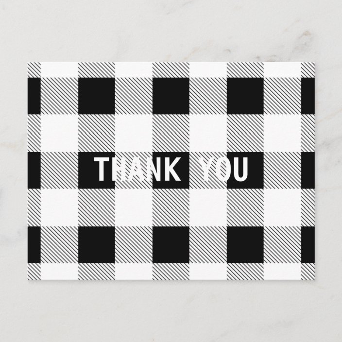 rustic farmhouse black white buffalo plaid party postcard | Zazzle.com