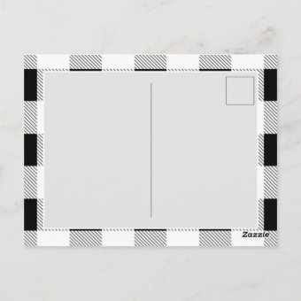 rustic farmhouse black white buffalo plaid party postcard | Zazzle