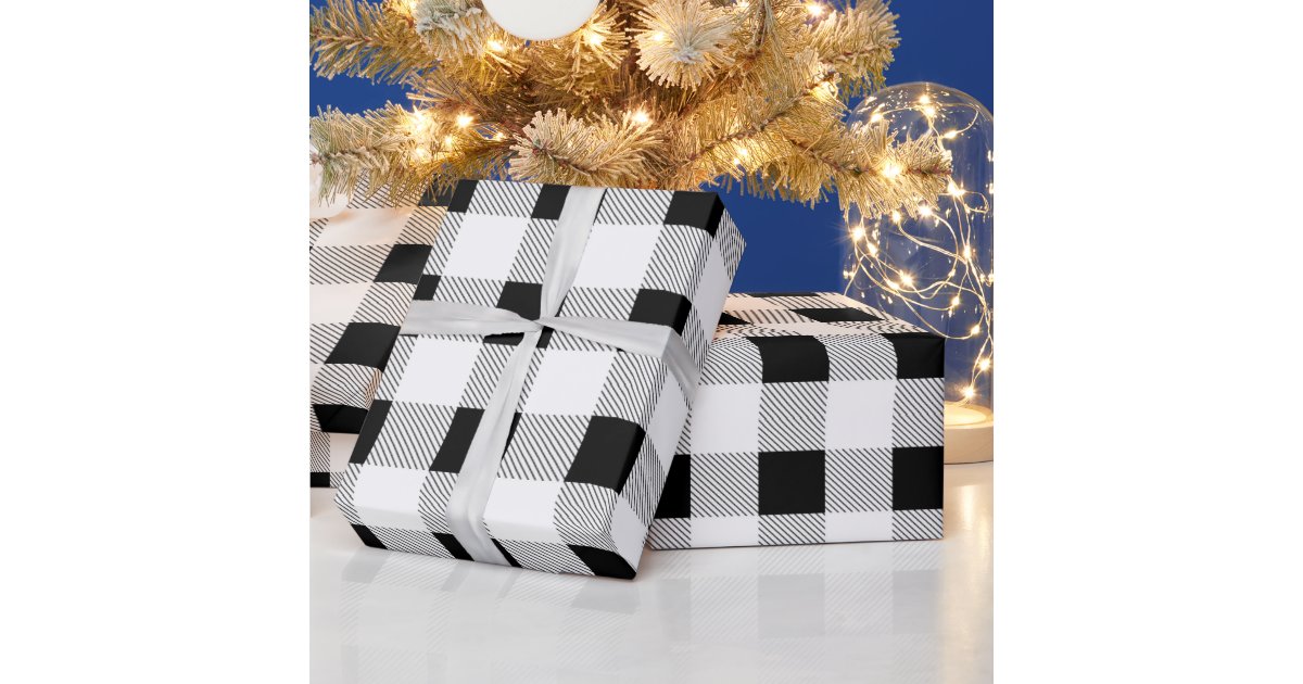 rustic farmhouse black white buffalo plaid party wrapping paper | Zazzle