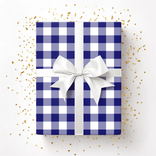 Rustic Farmhouse Blue & White Checked Pattern Wrapping Paper | Zazzle