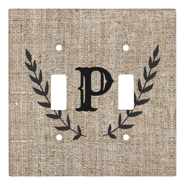 Rustic Farmhouse Burlap & Black Botanical Laurel Light Switch Cover ...