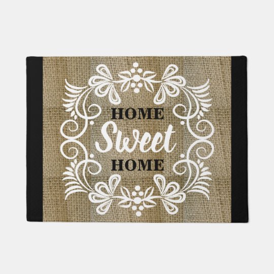 Rustic Farmhouse Burlap Home Sweet Home Doormat | Zazzle.com