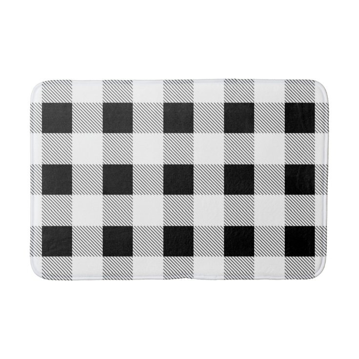 rustic farmhouse chic black and white plaid bath mat | Zazzle