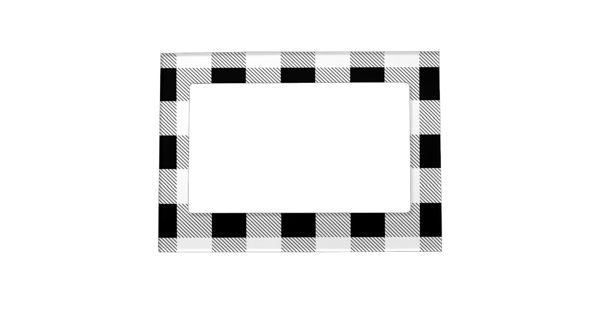 rustic farmhouse chic black and white plaid magnetic frame | Zazzle