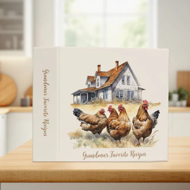 Rustic Farmhouse Chickens Grandma's Recipes 3 Ring Binder | Zazzle