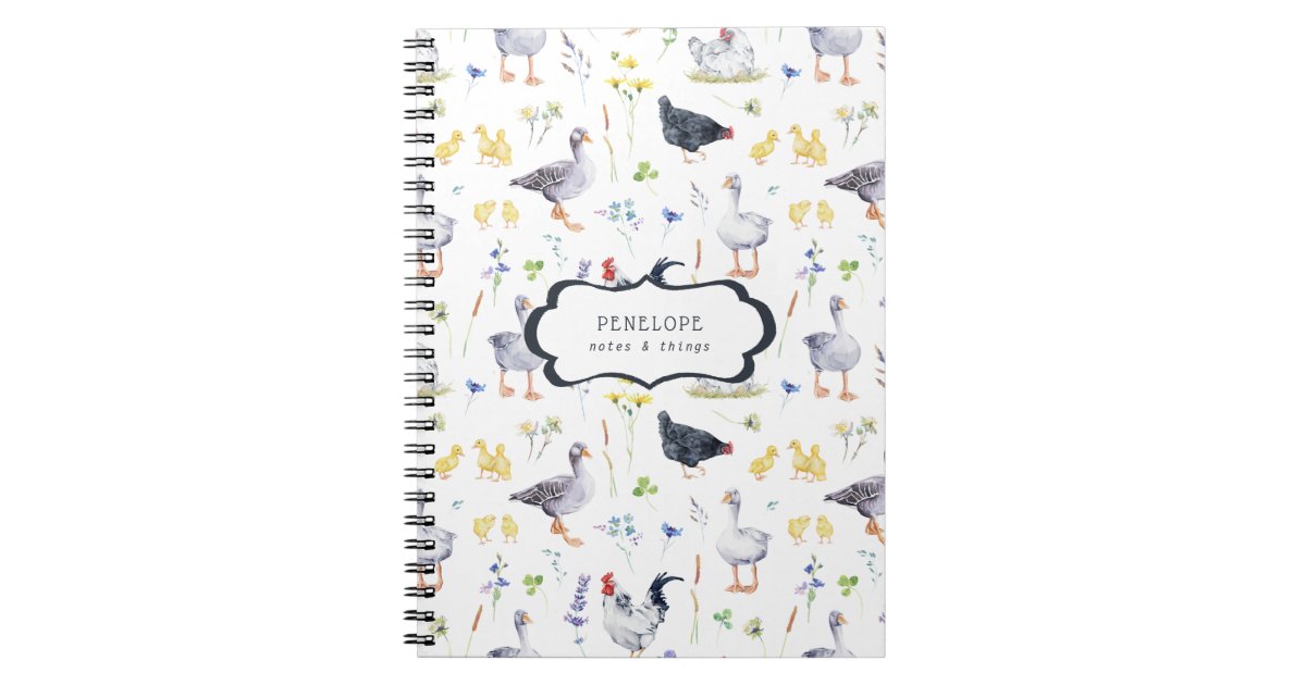 Rustic Farmhouse Chickens | Monogram Notebook | Zazzle