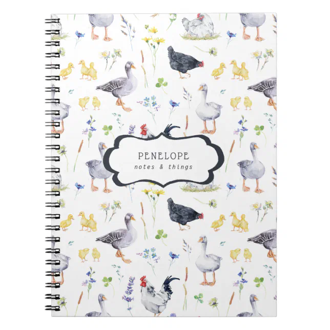 Rustic Farmhouse Chickens | Monogram Notebook | Zazzle