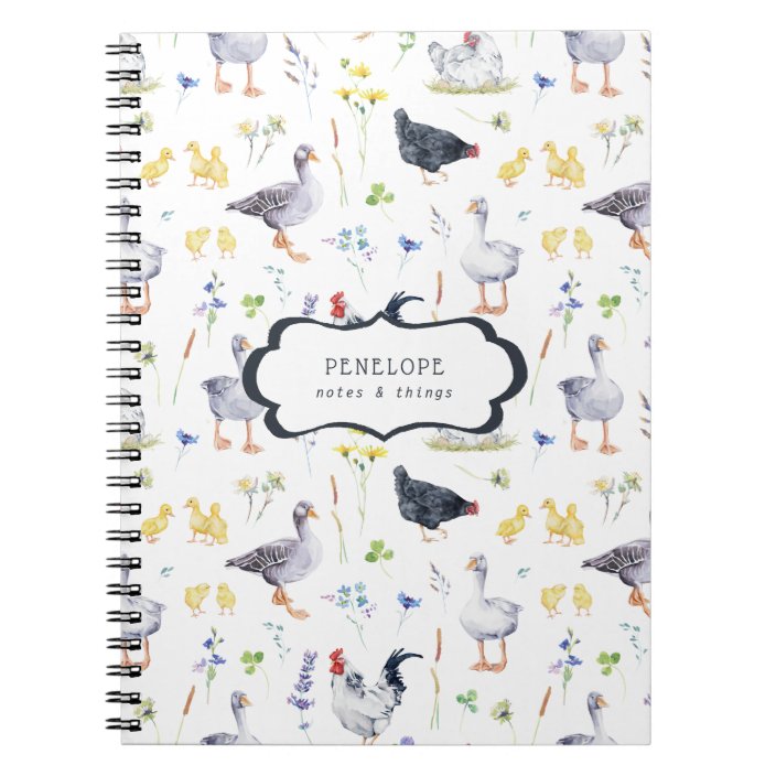 Rustic Farmhouse Chickens | Monogram Notebook | Zazzle.com
