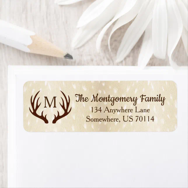 Rustic Farmhouse Country Deer Antlers Fawn Fur Label | Zazzle