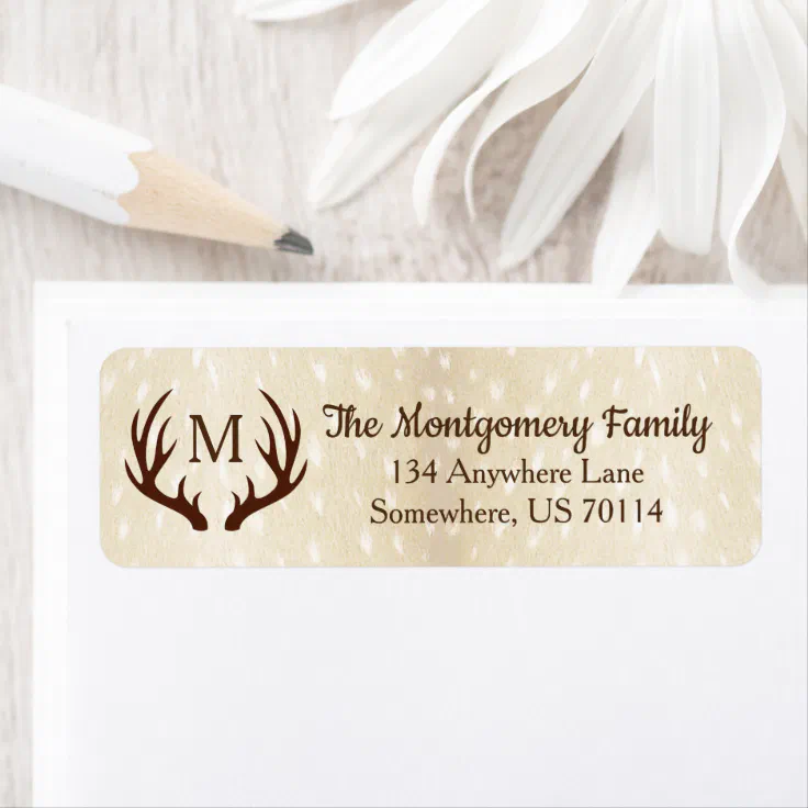 Rustic Farmhouse Country Deer Antlers Fawn Fur Label | Zazzle